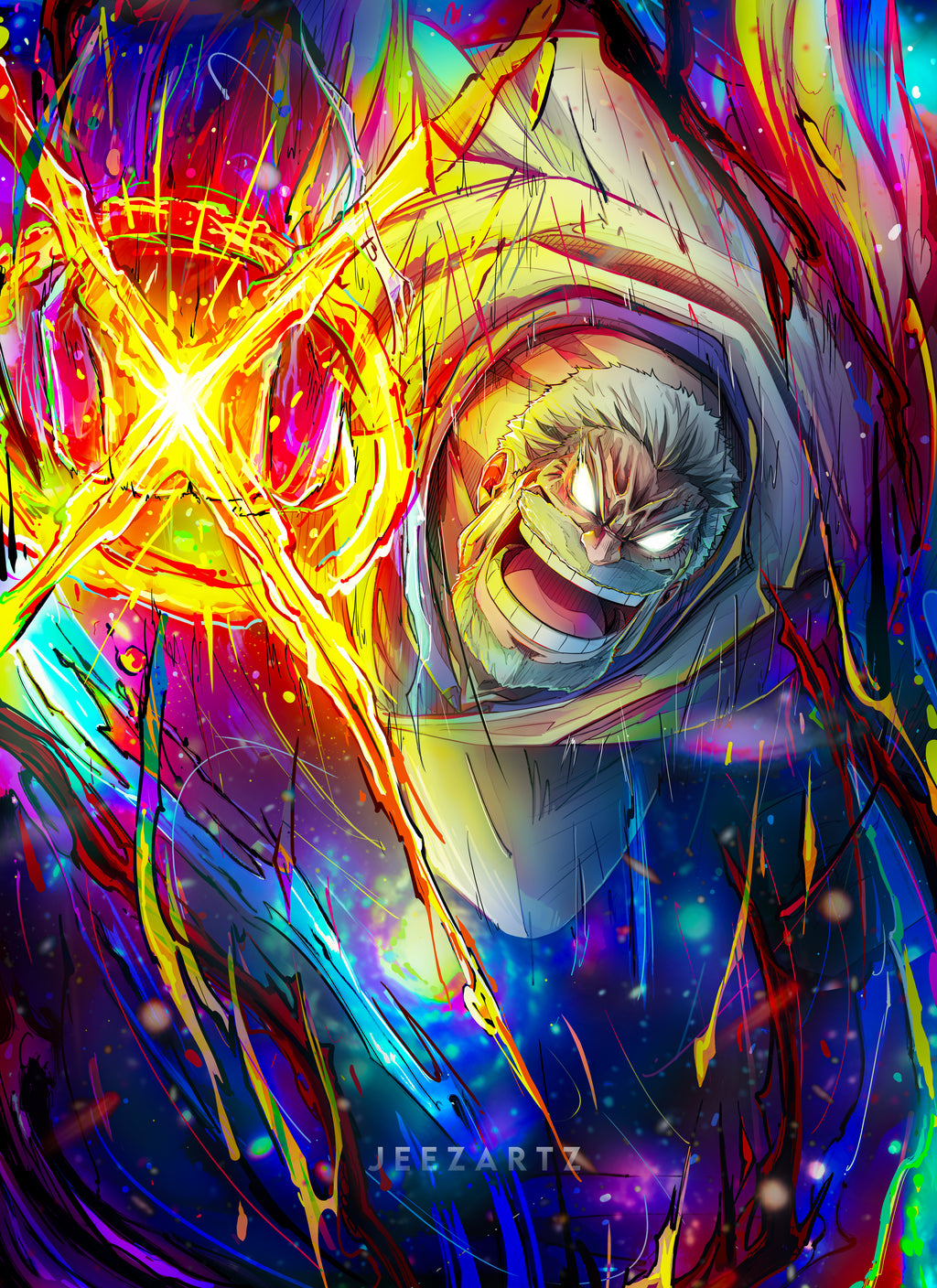 ONE PIECE Garp Galaxy Impact Print 🌌👊 – JeezArt